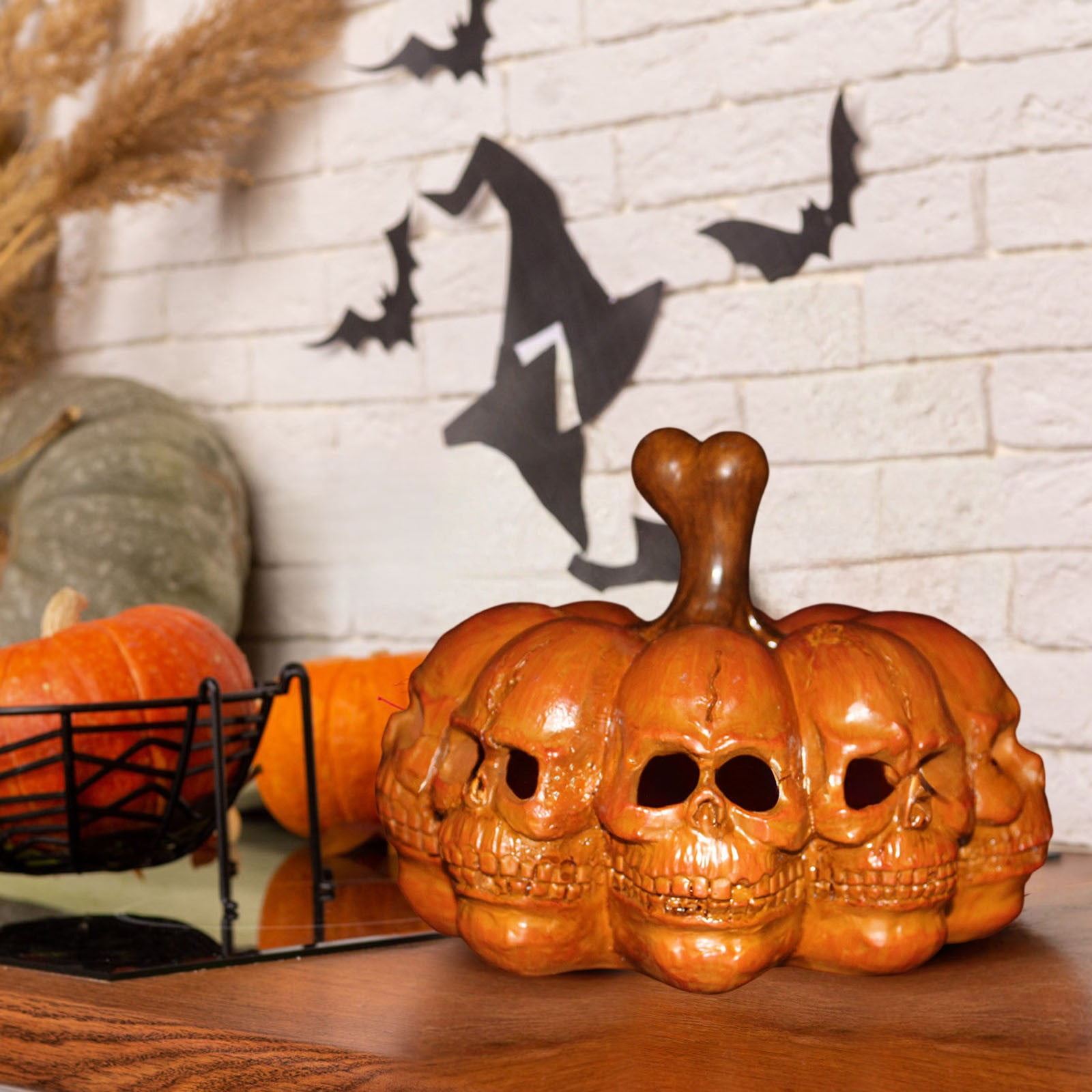 Halloween Skull Head LED Light, Gothic Resin LED Pumpkin with 8 ...