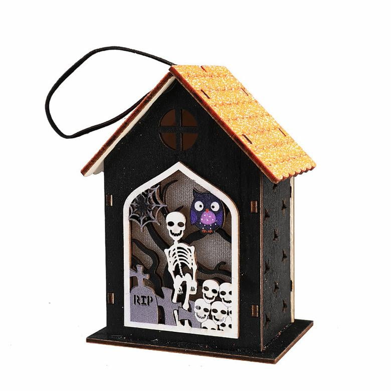 Halloween Skull LED Haunted House Resin Decoration Light-Up Mini House ...