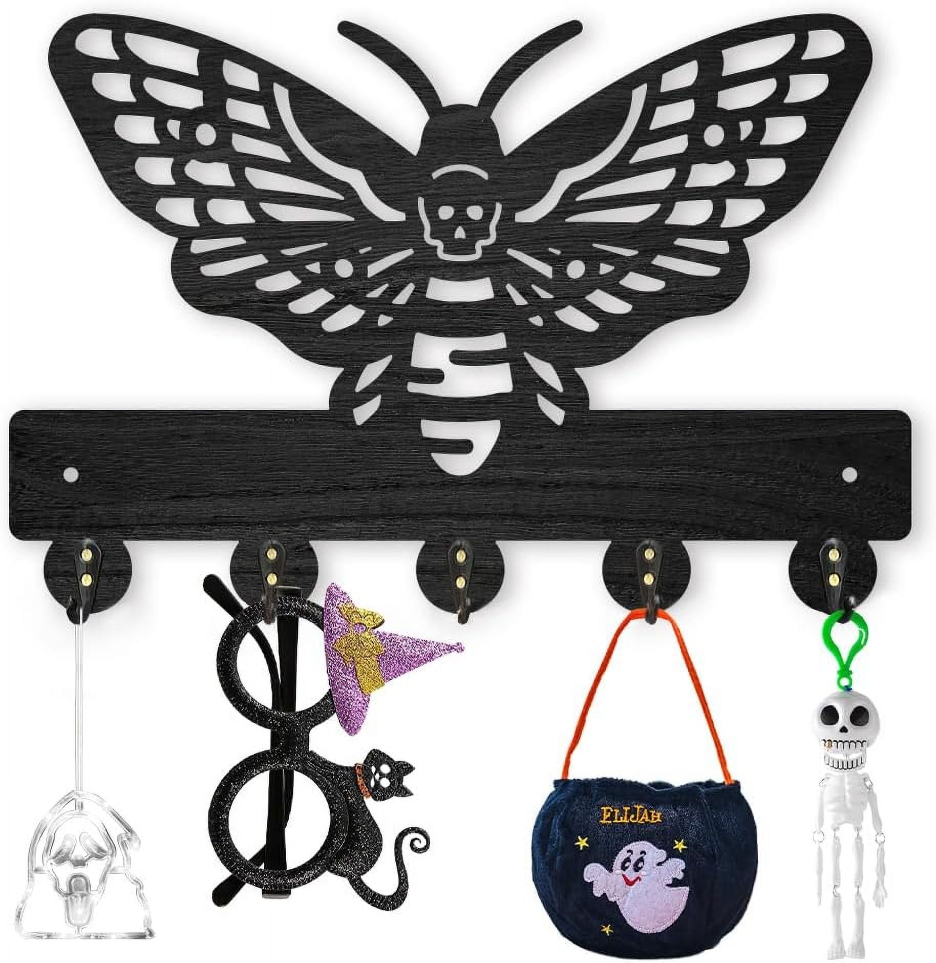 Halloween Skull Moth Key Hook Wall Mounted 11.8×7.9inch Wooden Skull ...
