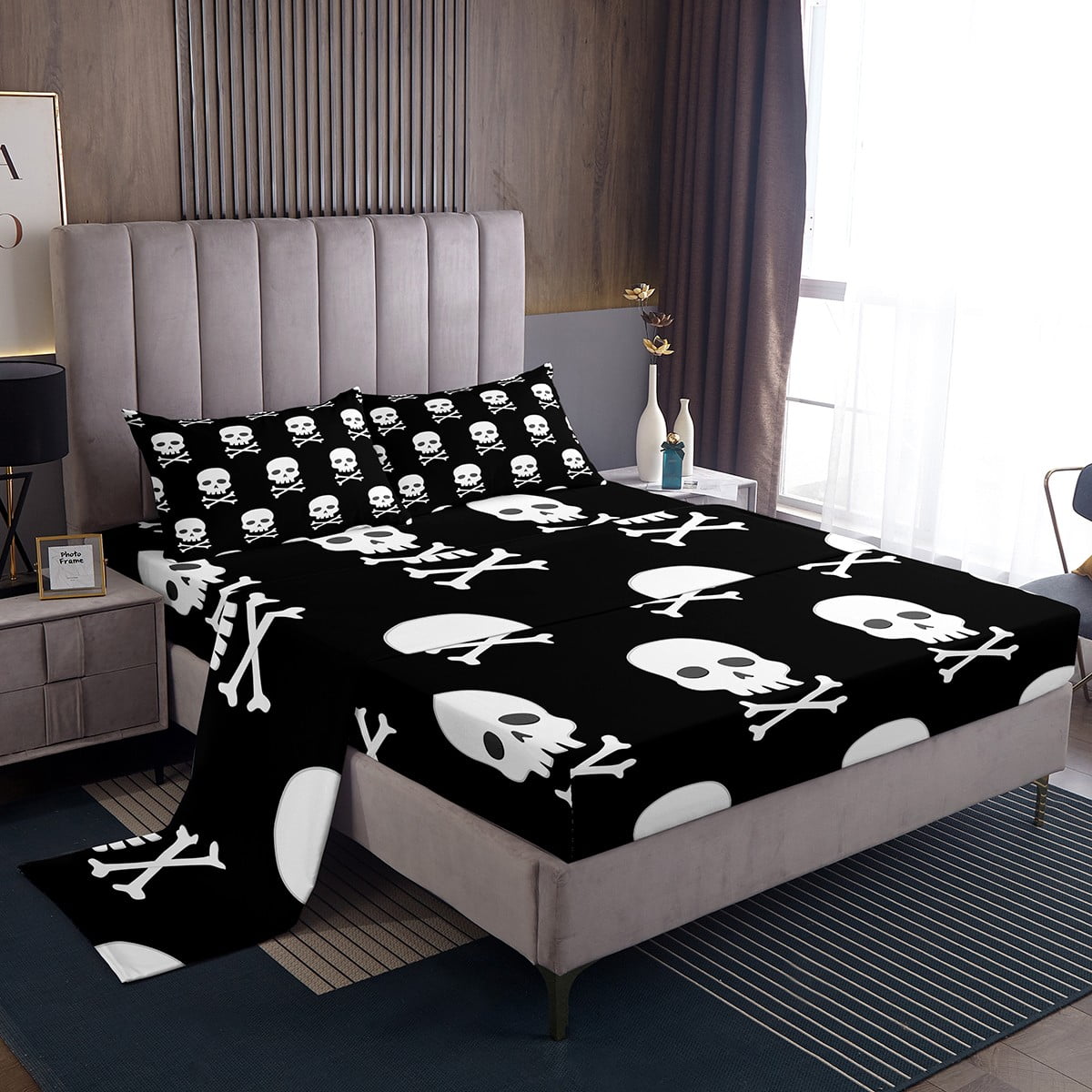 Halloween Skull Sheet Set Skeleton Bone Head Sheets Queen Juvenile ...