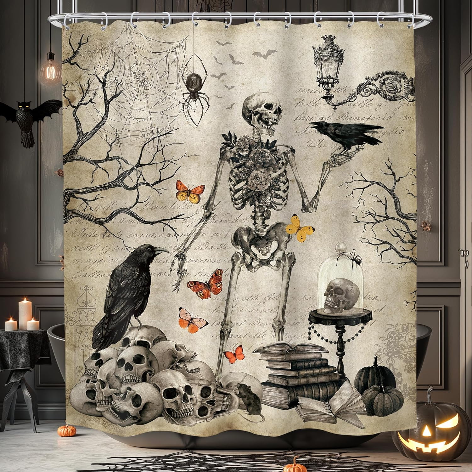 Halloween Skull Shower Curtain Bathroom Set 60Wx71H Inches Gothic ...