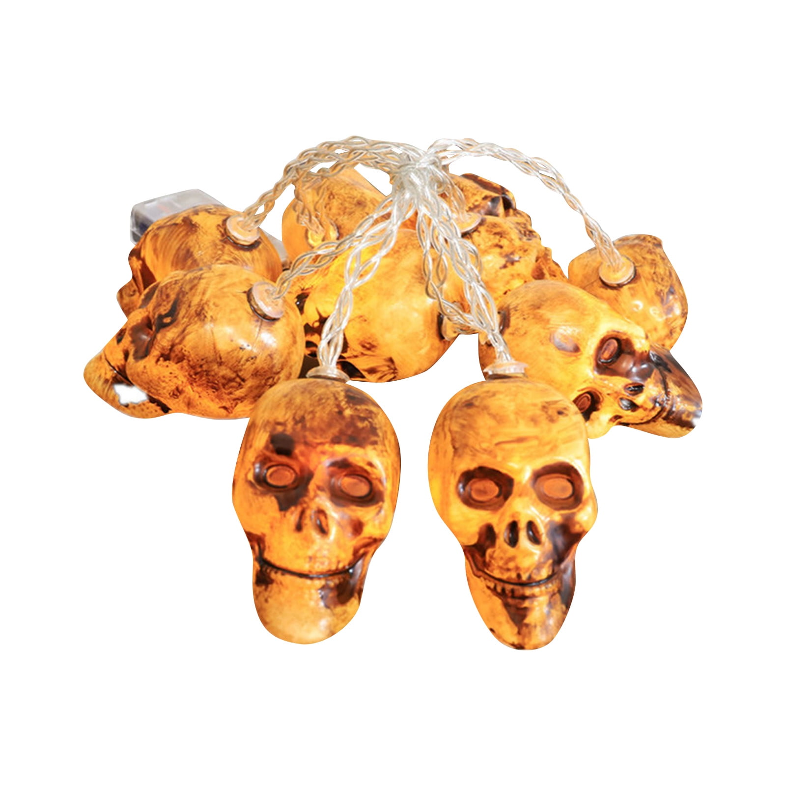 Halloween Skull String Lights, 10 LED Battery Operated Orange Skull ...