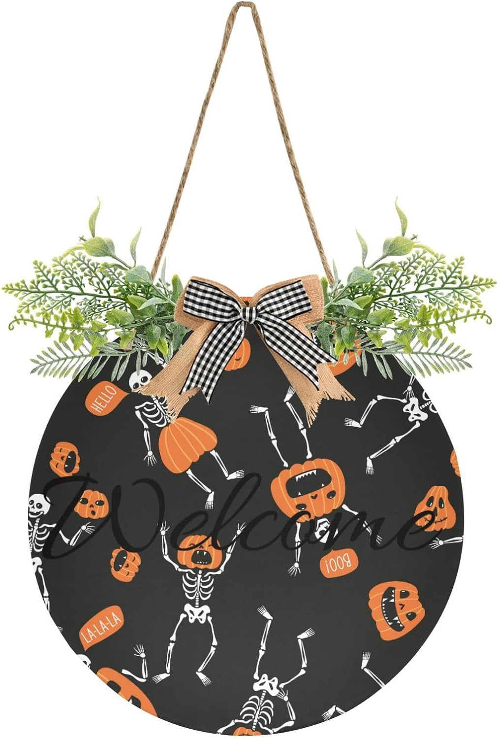 Halloween Skull Welcome Sign Front Door Round Wall Door Sign with ...