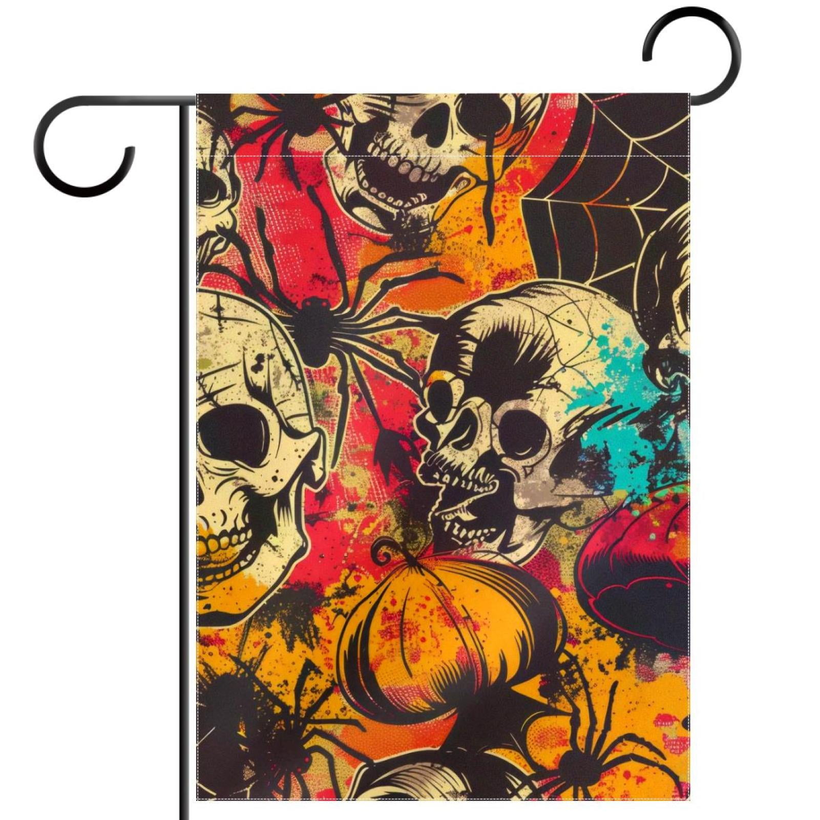 Halloween Skulls Mushroom Spiders Spider Web Double Sided Garden Flag ...