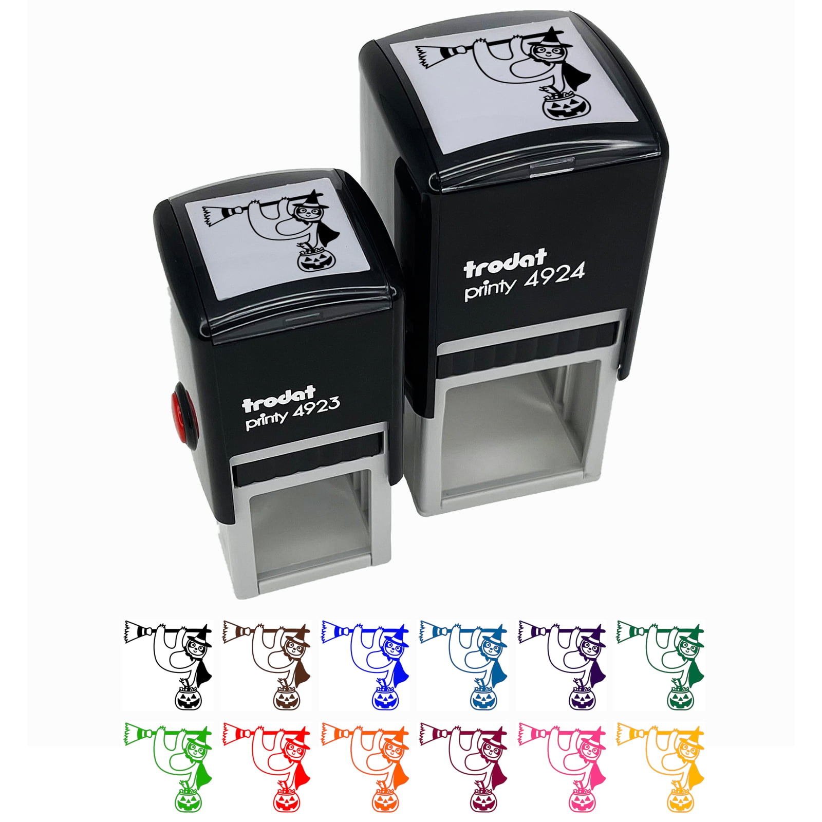 Halloween Sloth Witch and Broom Self-Inking Rubber Stamp Ink Stamper ...