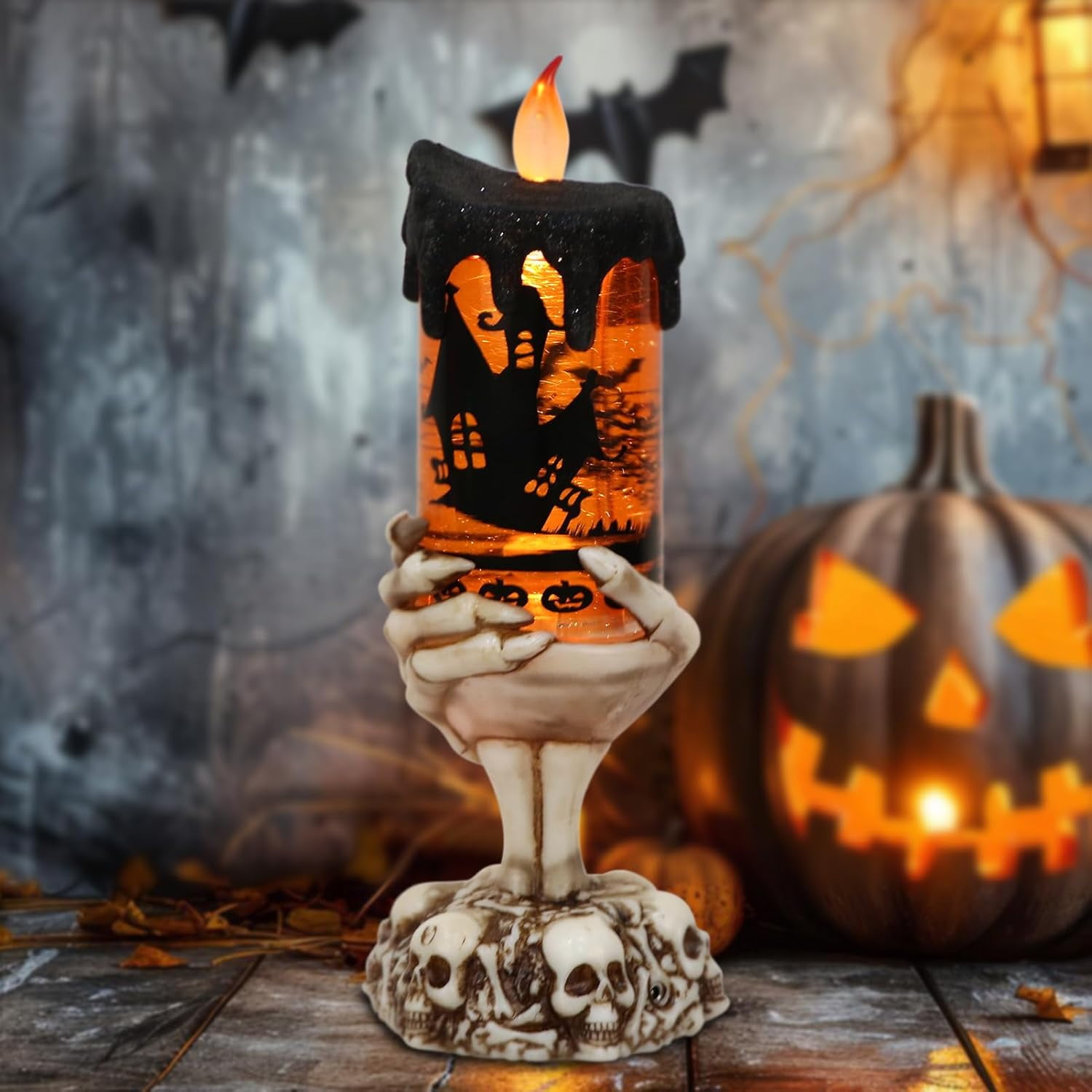 Halloween Snow Globe Candles Lighted Lamp, Battery Operated Spooky ...