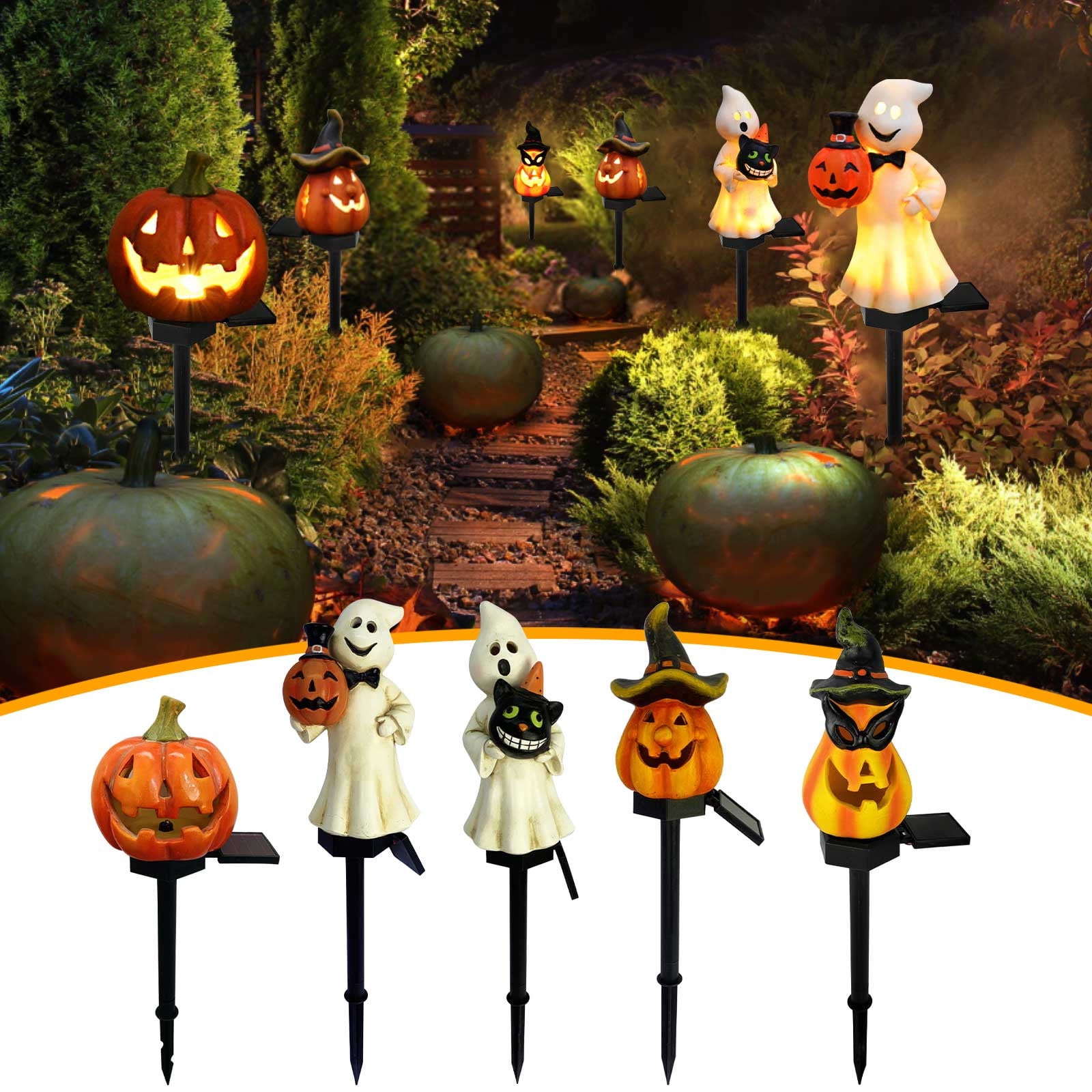 Halloween Solar Ghost Pumpkin Lights Outdoor, Solar Halloween ...