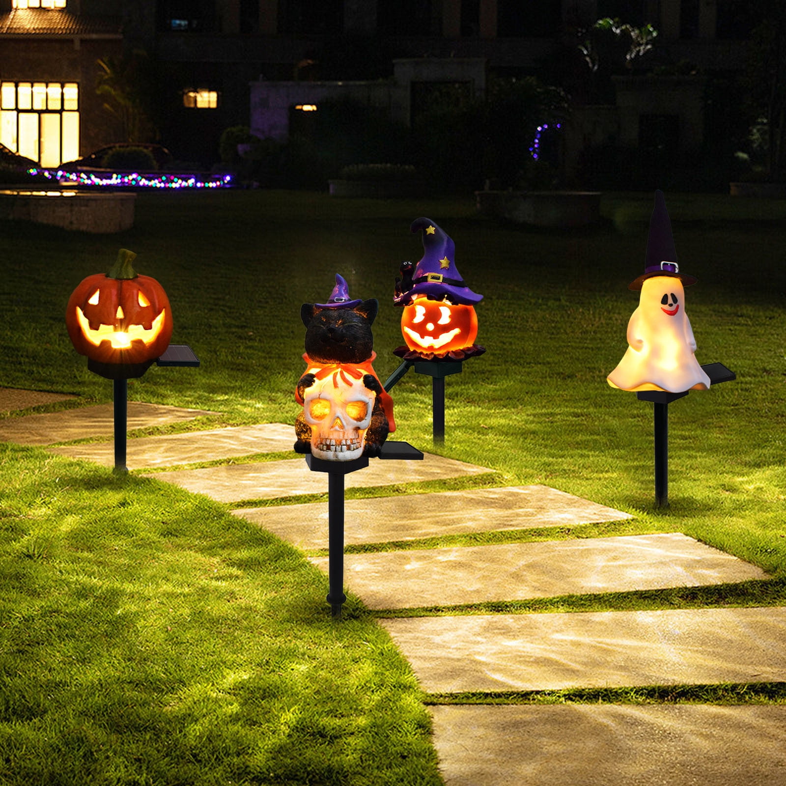 Halloween Solar Pathway Light 17.7in Outdoor Resin Solar Stake Lantern ...