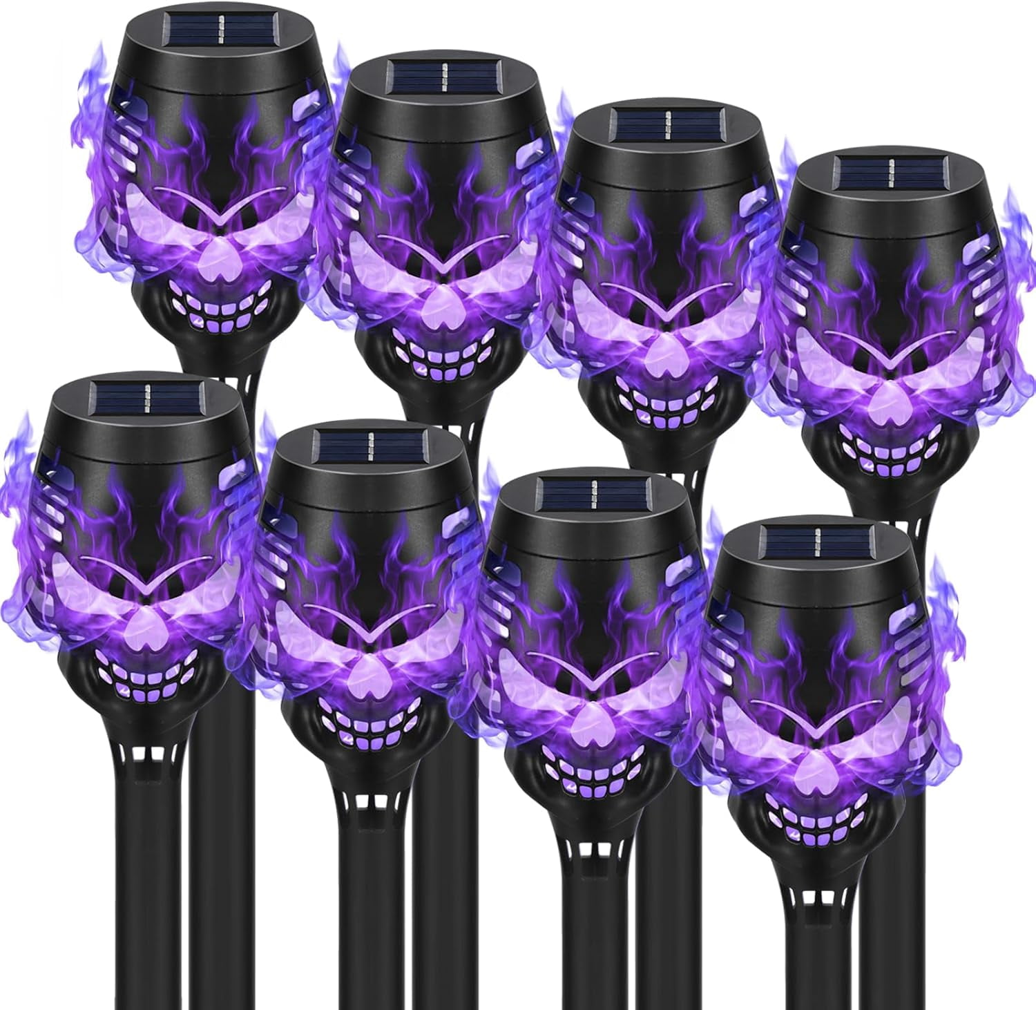 Halloween Solar Pathway Lights, 8 Pack Spooky Skulls Solar Torch Flame ...