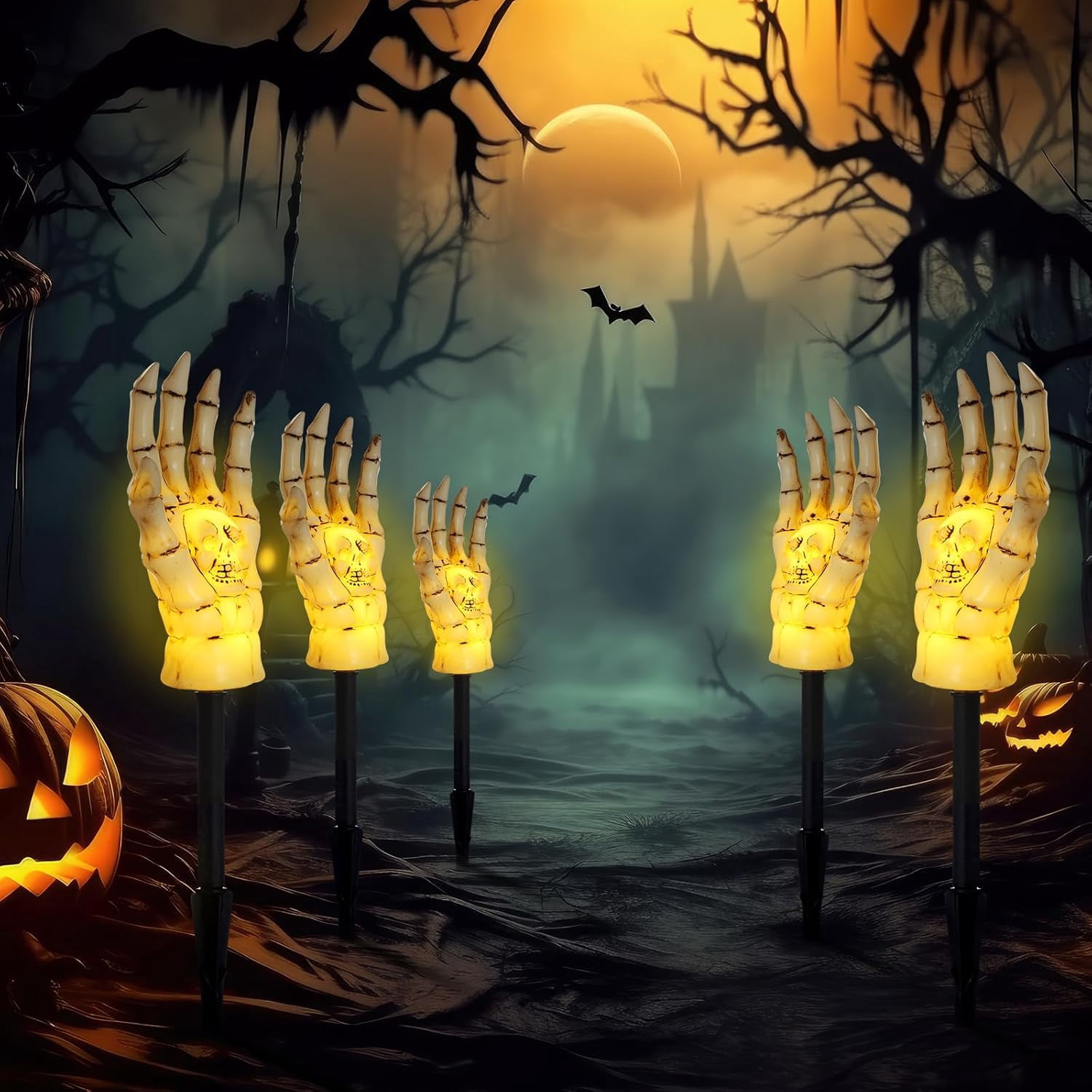 Halloween Solar Skeleton Hands Stake Lights Solar ,Lighted Skeleton Arm ...