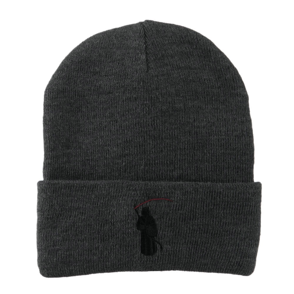 Halloween Solid Image of the Grim Reaper Embroidered Long Beanie - Grey ...