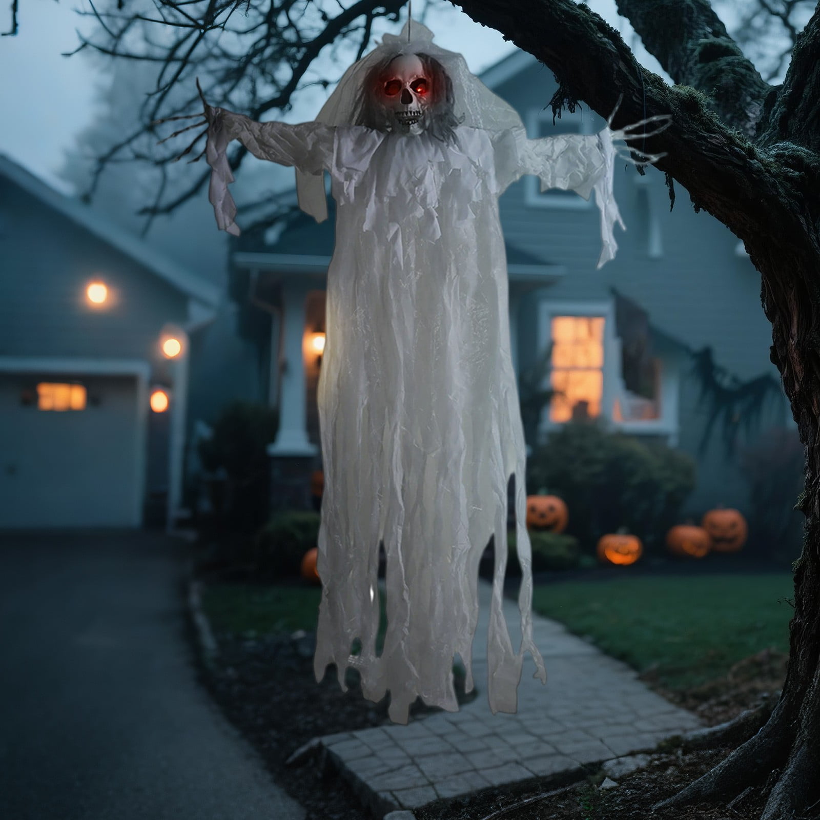 Halloween Sound Activated Effect Hanging Ghost Decorations, with Light ...