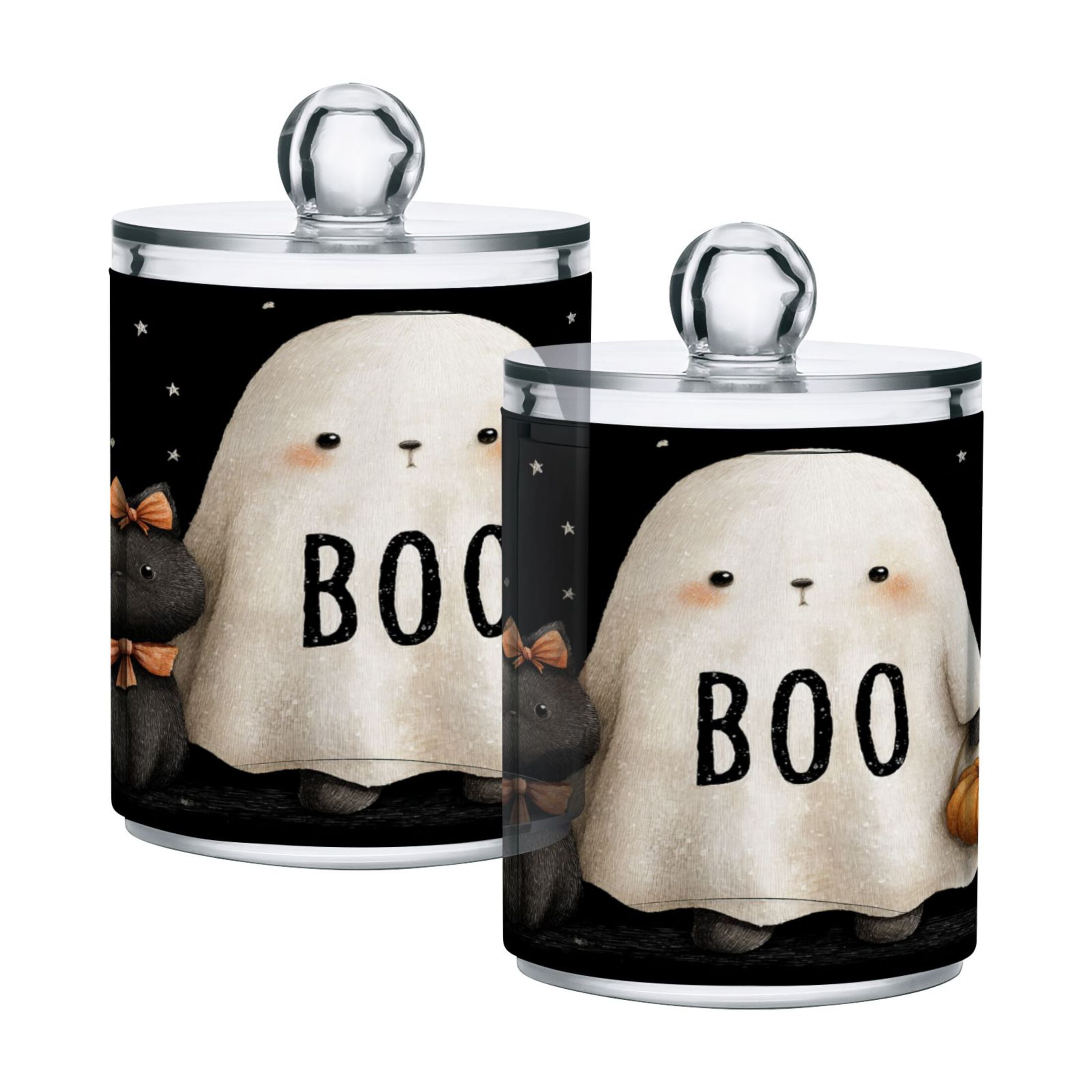 Halloween Specter Hold Pumpkin with Black Cat Translucent Plastic Cans ...