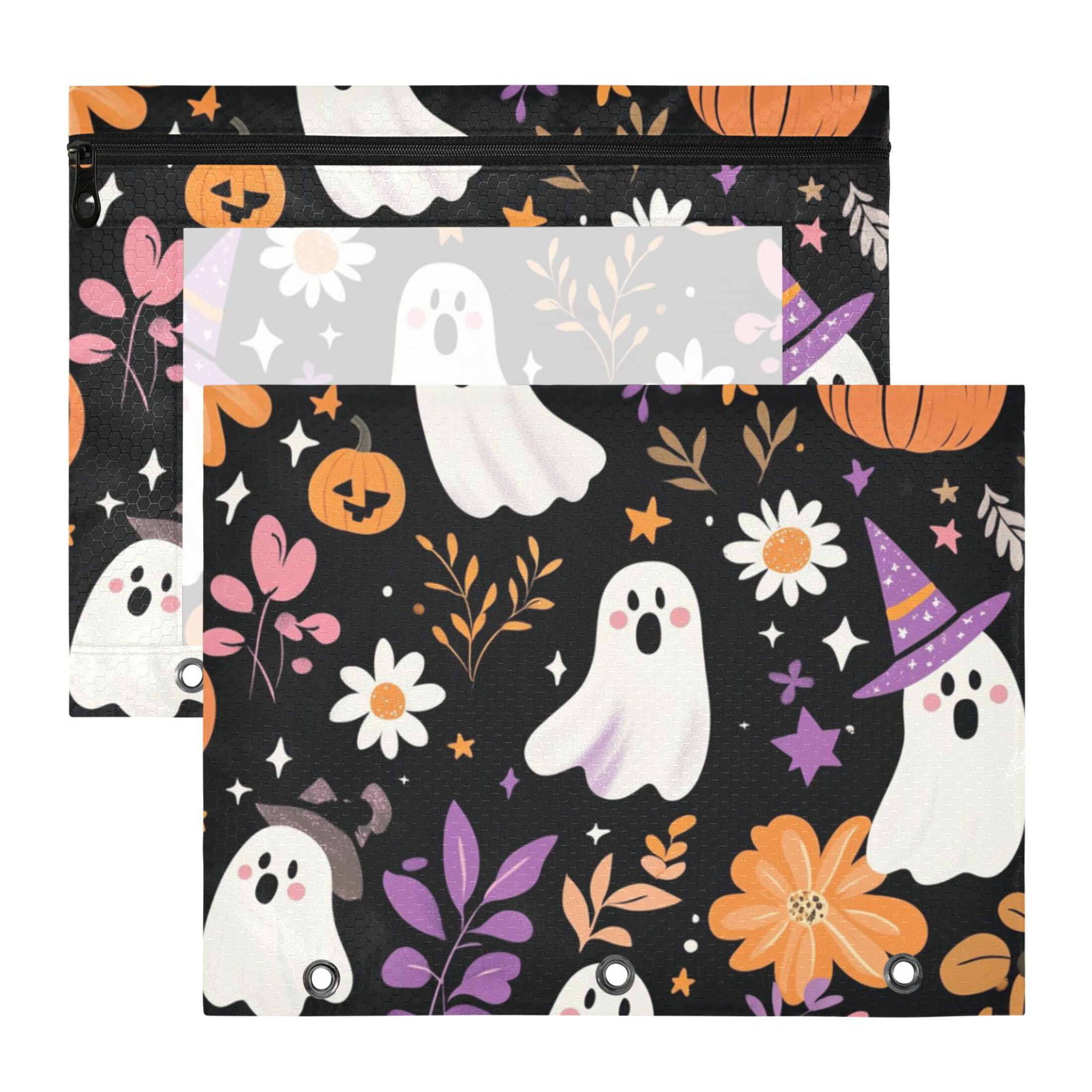 Halloween Specters with Magic Hats Flowers Pumpkins 3-Ring Binder ...