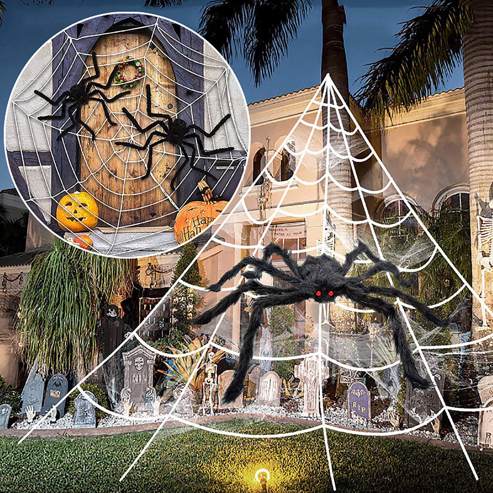Halloween Spider Decorations 2PC Giant Spider Huge Spider Web Stretch ...