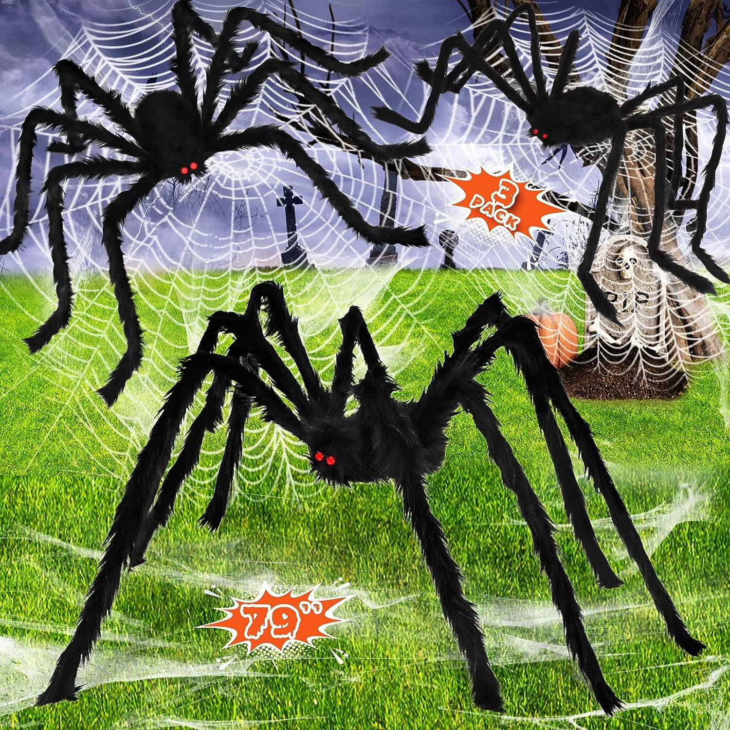 Halloween Spider Decorations 3 Pack Realistic Scary Giant Spiders Fake Hairy Large Spiders