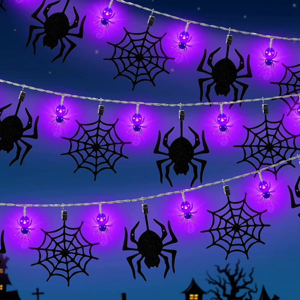 Halloween Spider Lights, Purple Halloween Spider Web Lights Decoration ...
