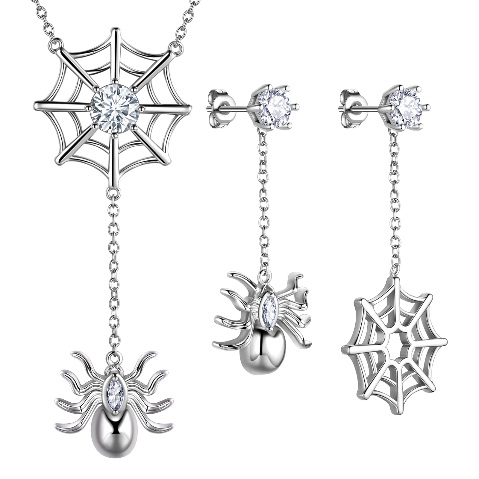 Halloween Spider Necklace Earrings Jewelry Set Silver-Plated - Women ...