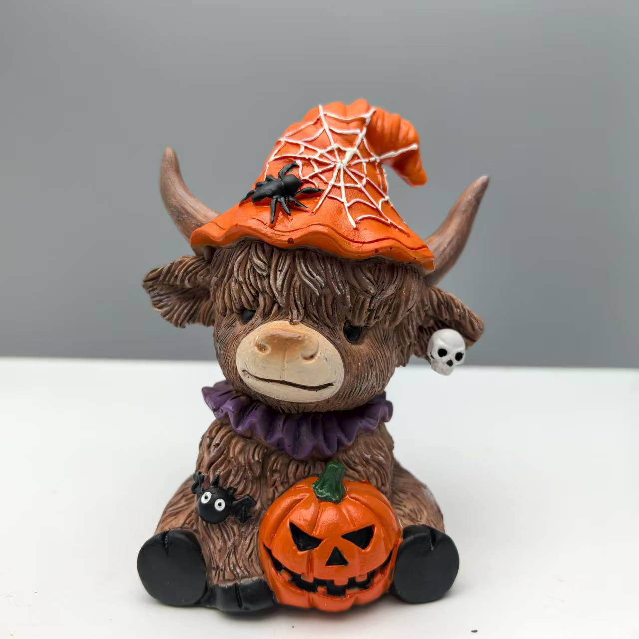 Halloween Spider Pumpkin Highland Cow Statue Ghost Farm Animal Statue ...