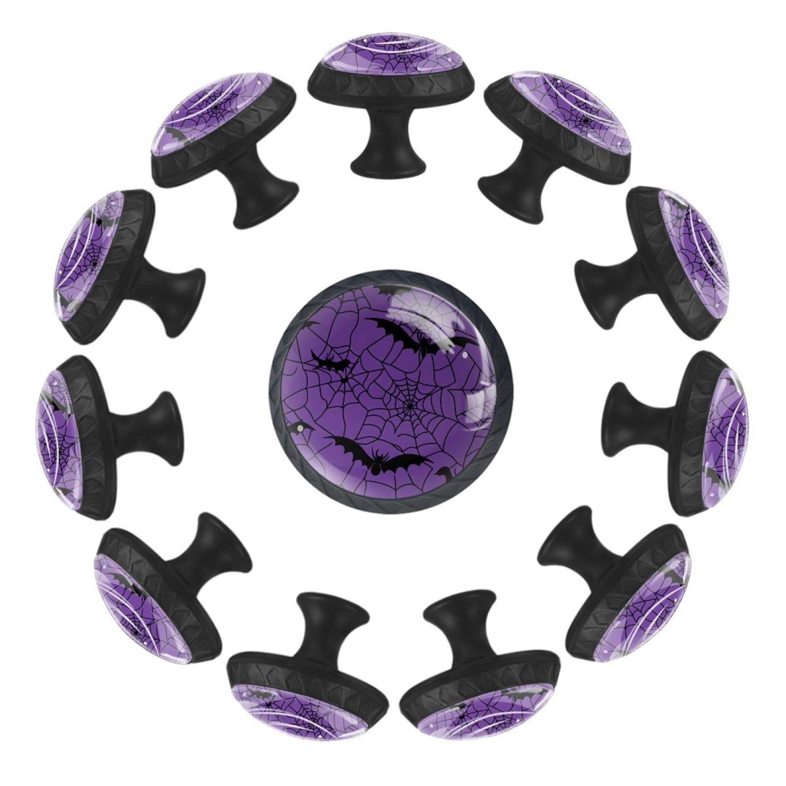 Halloween Spider Spider Web and Bat Purple Background 35MM Round Glass ...