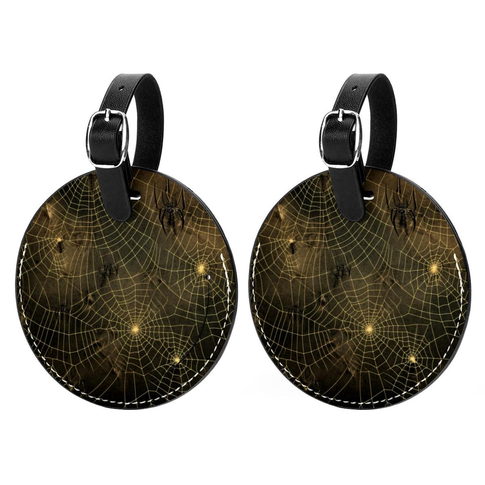 Halloween Spider Web 2pcs PU Leather Round Bag Tags with Privacy Cover ...