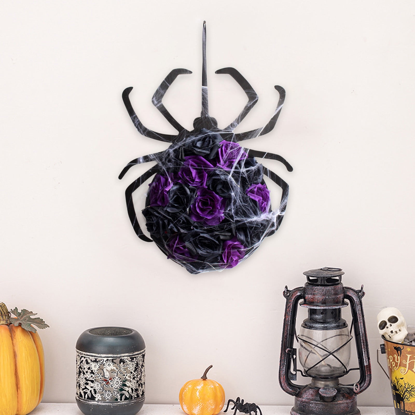 Halloween Spider Web Ball Decor - Black & Purple Roses Encased in Silk ...