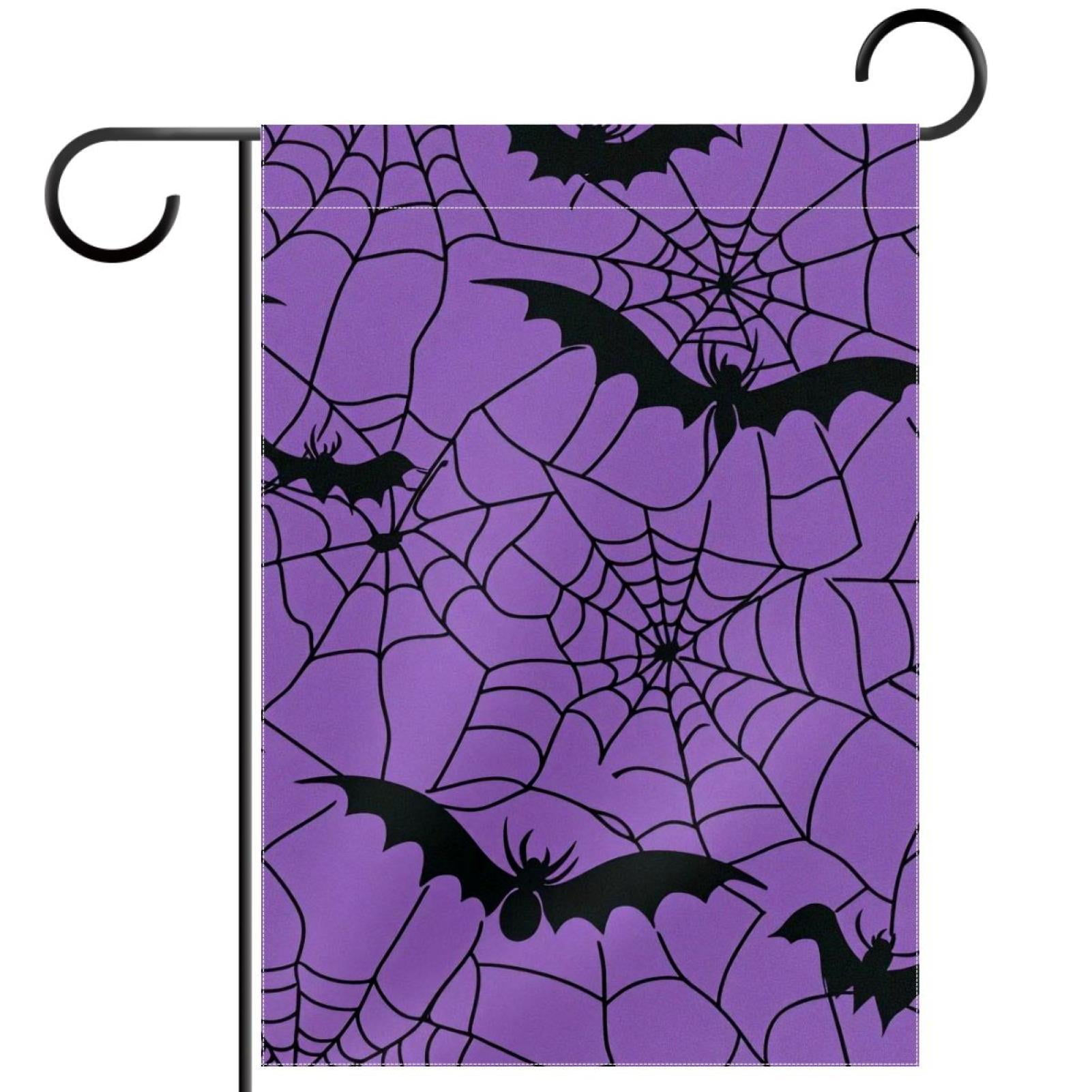 Halloween Spider Spider Web and Bat Purple Background Garden Flag ...