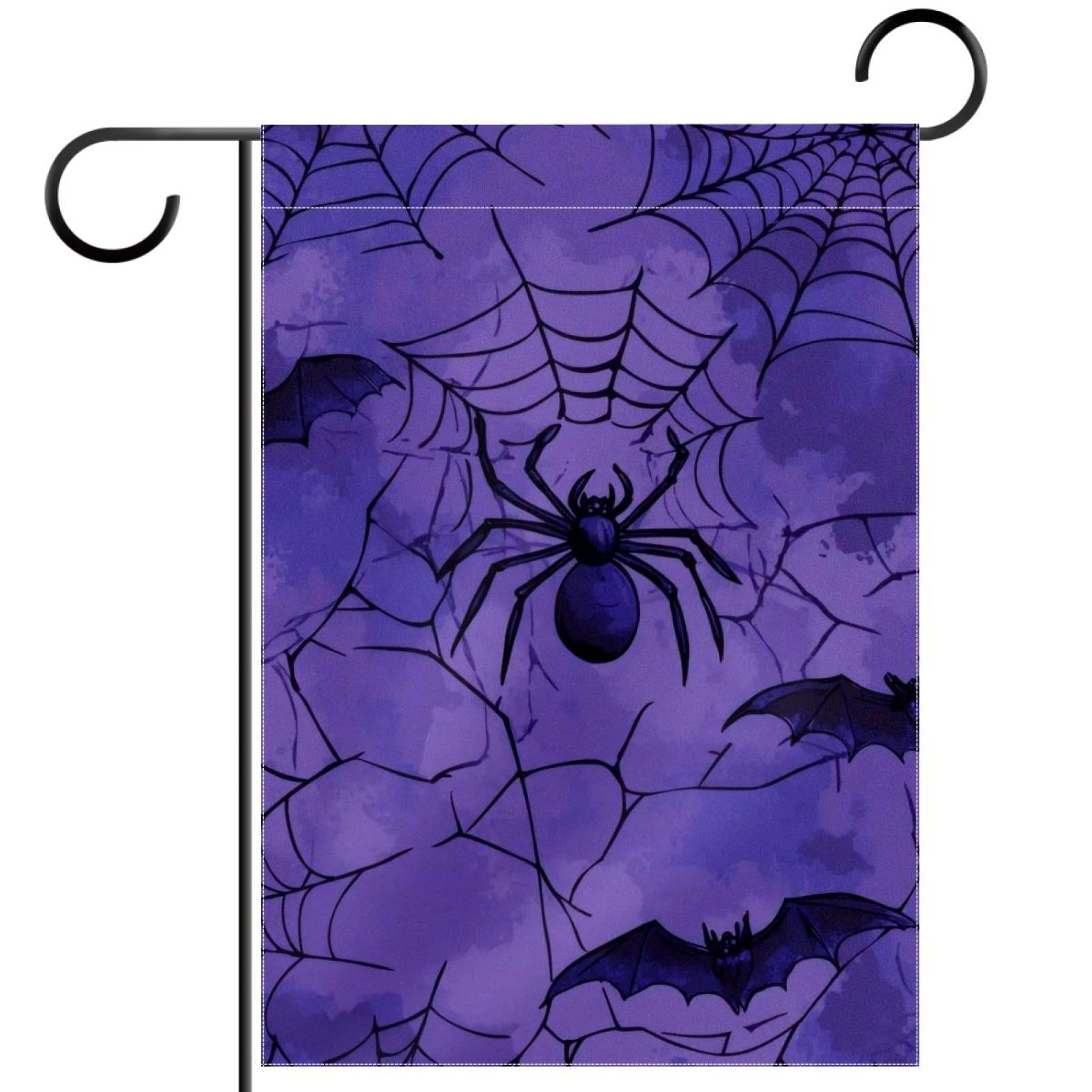 Halloween Spider Web and Bat on Purple Background Welcome Garden Flags ...