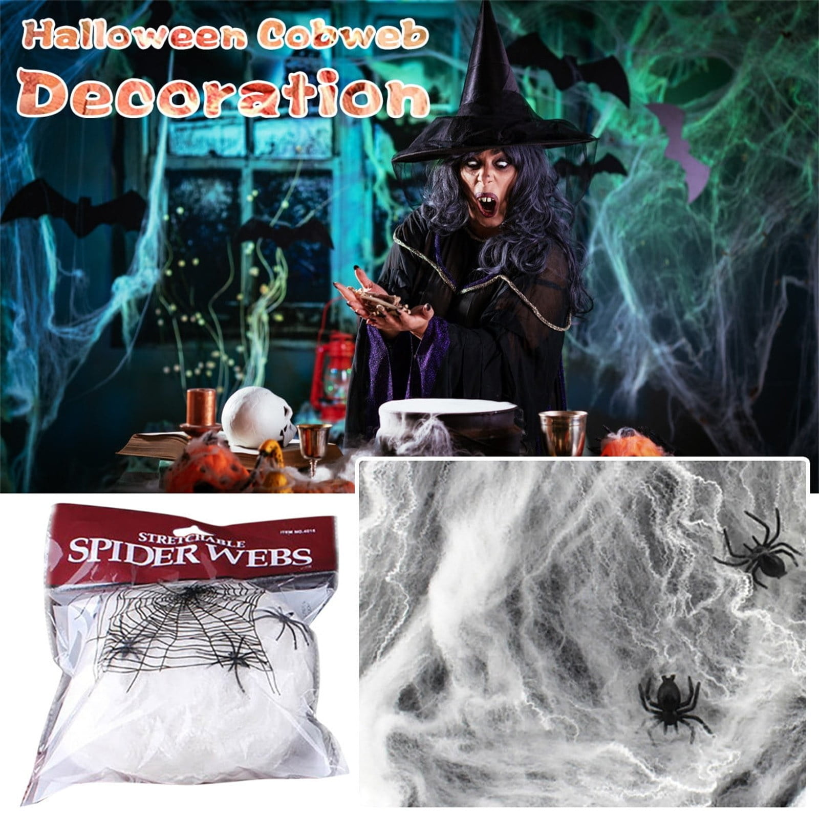 Halloween Spider Web Cotton Decor - 10Ft Stretchable Cobweb with ...