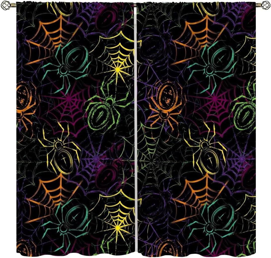 Halloween Spider Web Curtains,Abstract Colorful Insects Scary Spider ...