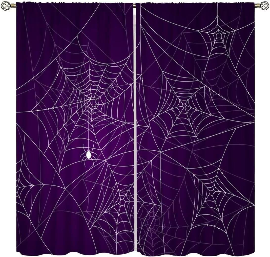Halloween Spider Web Curtains,Purple Scary Spider Web Print Curtains ...