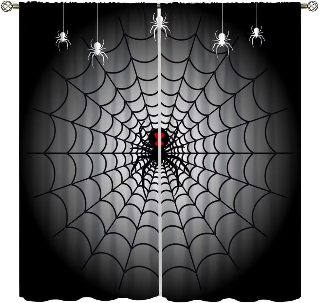 Halloween Spider Web Curtains,Superhero Scary Black Spider Web Prints ...
