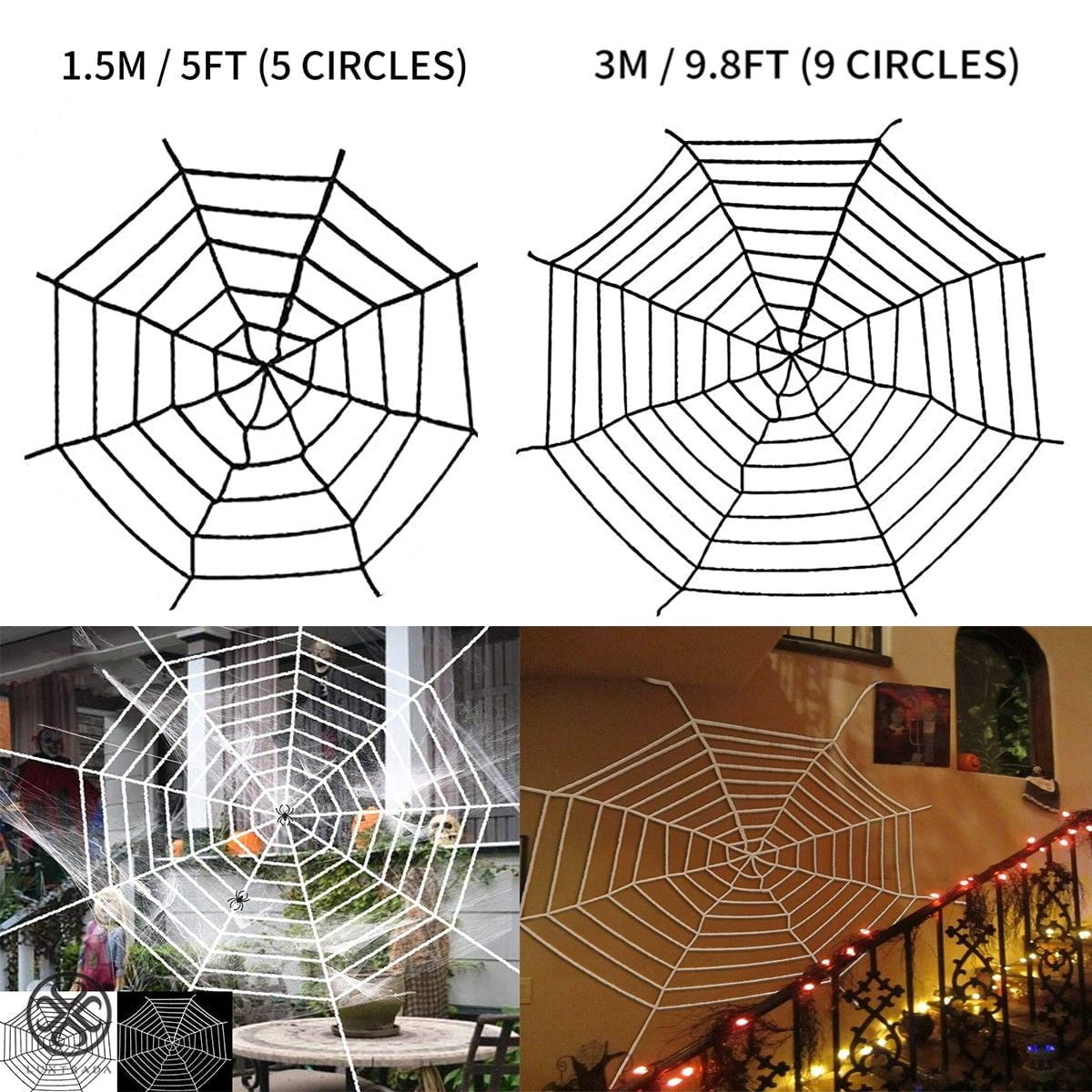 Halloween Spider Web Decor 9.8Ft Giant Cobweb Round Spider Web Props ...