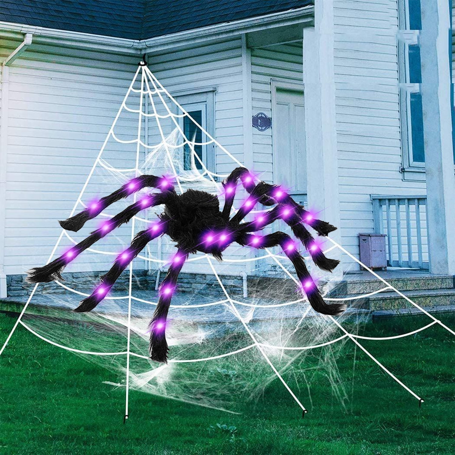 Halloween Spider Web Decorations, 50" Gaint Hairy Spider with 23ft Huge ...