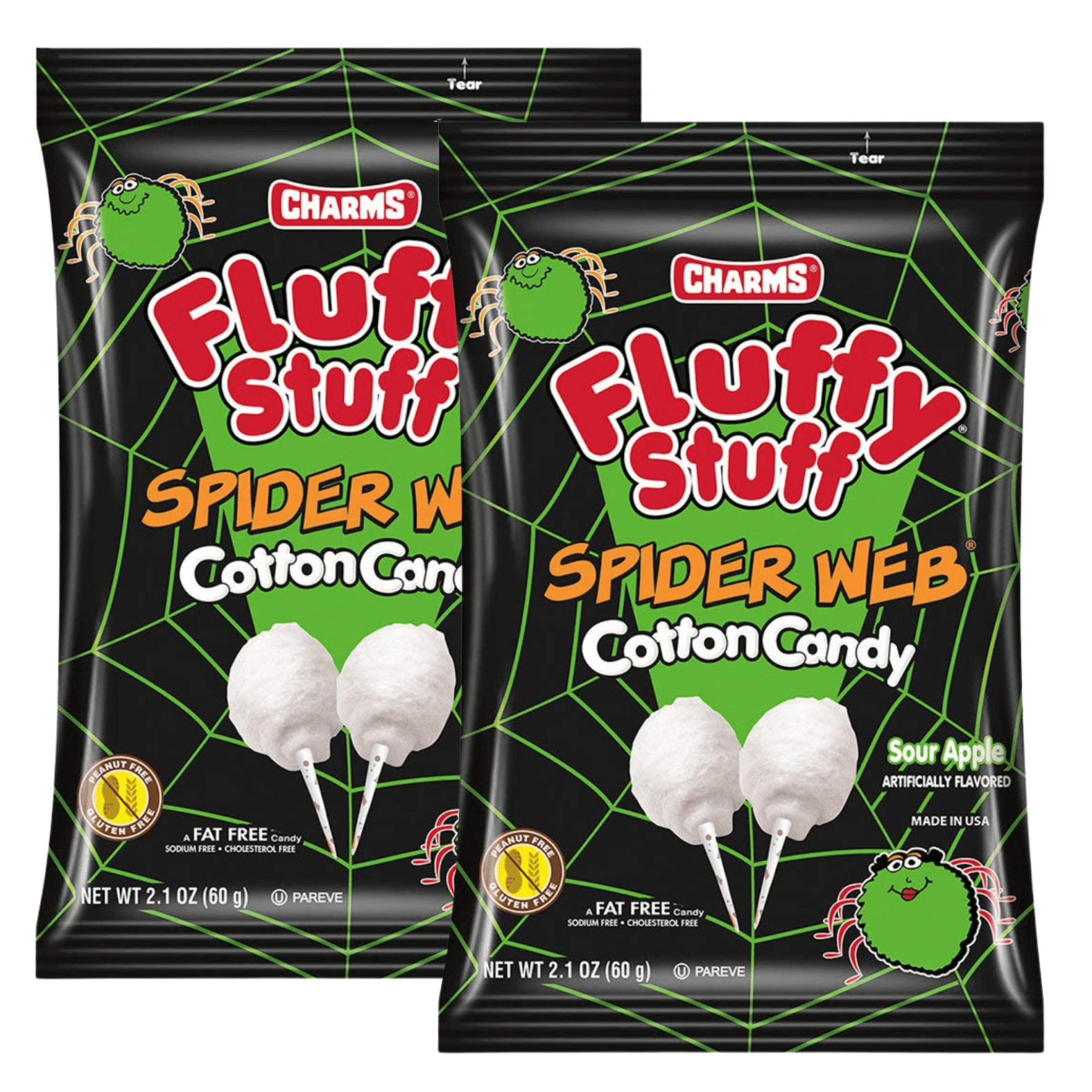 Halloween Spider Web Fluffy Stuff Cotton Candy, 2.1 oz Bag, 2-Pack ...