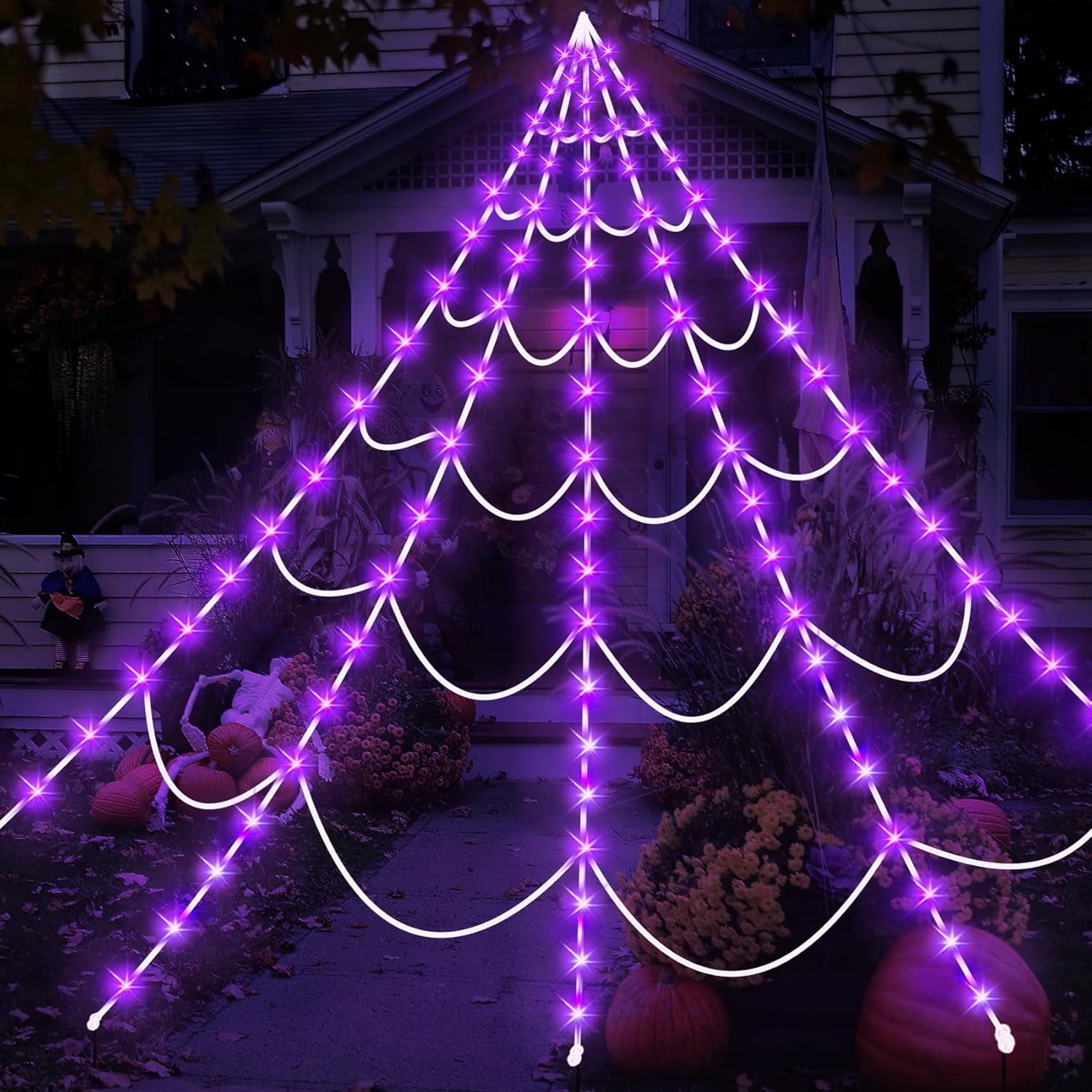 Halloween Spider Web Lights 290 LED Lighted Spider Web Giant 23 Ft ...