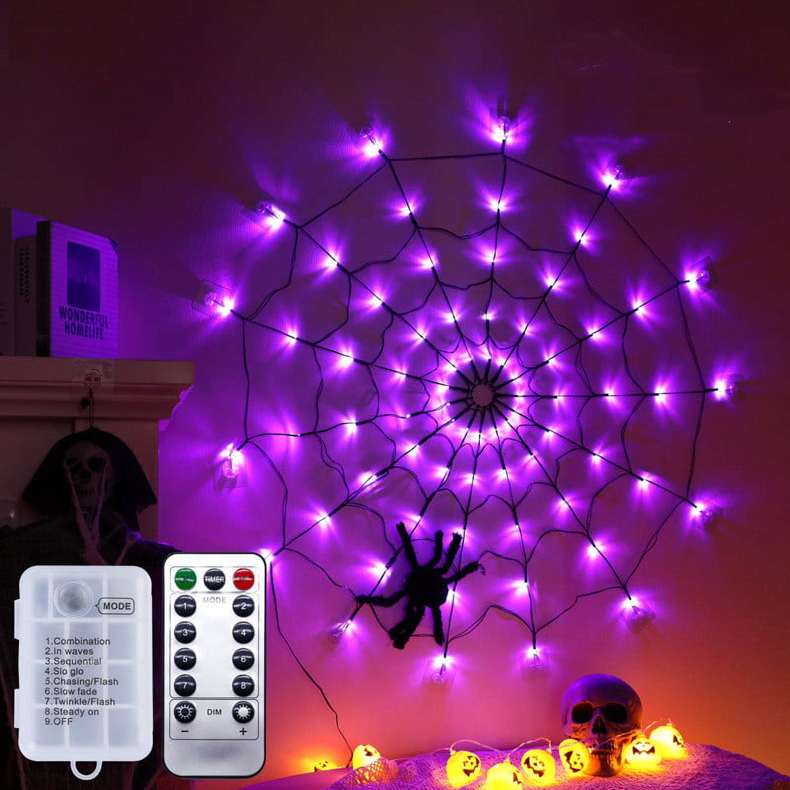 Halloween Spider Web Lights 70LED Orange Lights with Black Spider ...