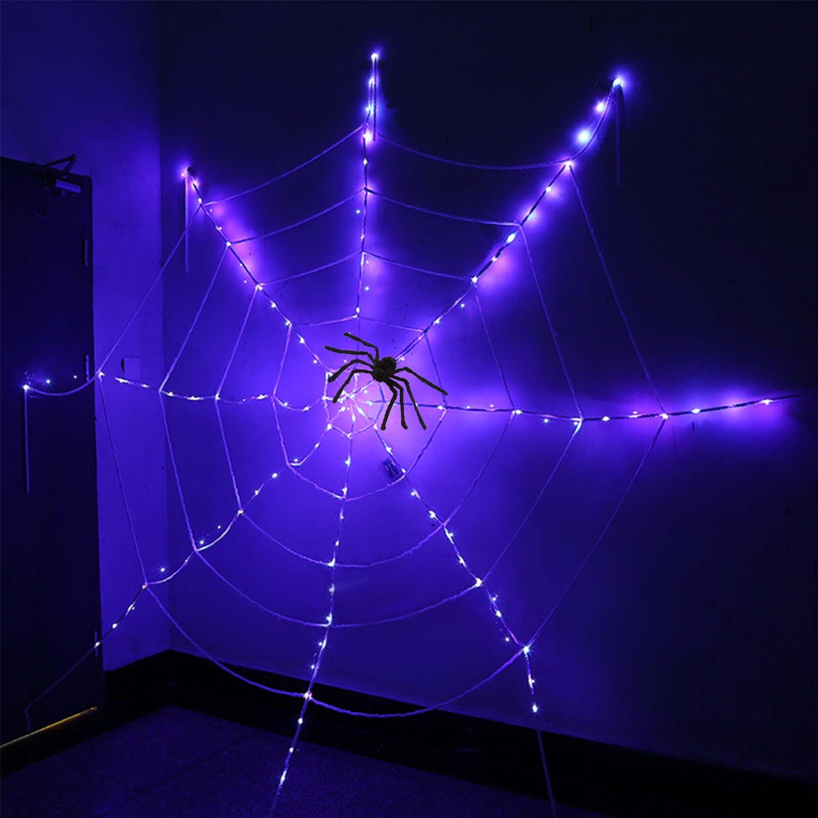 Halloween Spider Web Lights with Black Spider, 12FT Diameter 120 LED ...