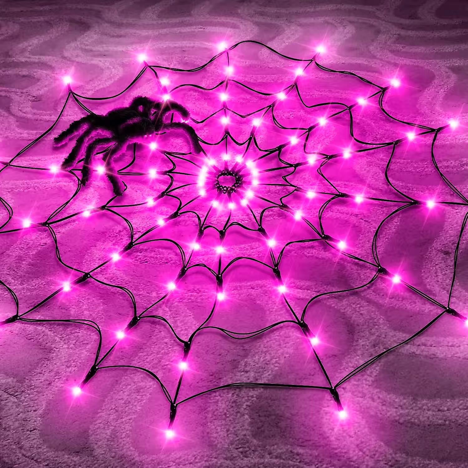 Halloween Spider Web Lights with Black Spider, 3.9FT Diameter 80 LED ...