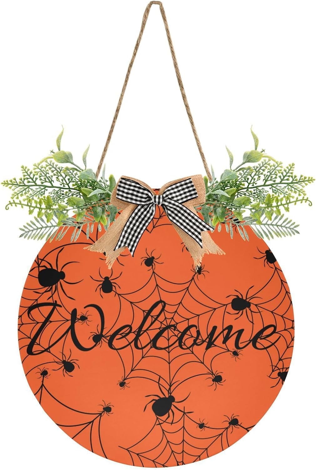 Halloween Spider Web Welcome Sign Front Door Round Wall Door Sign with ...