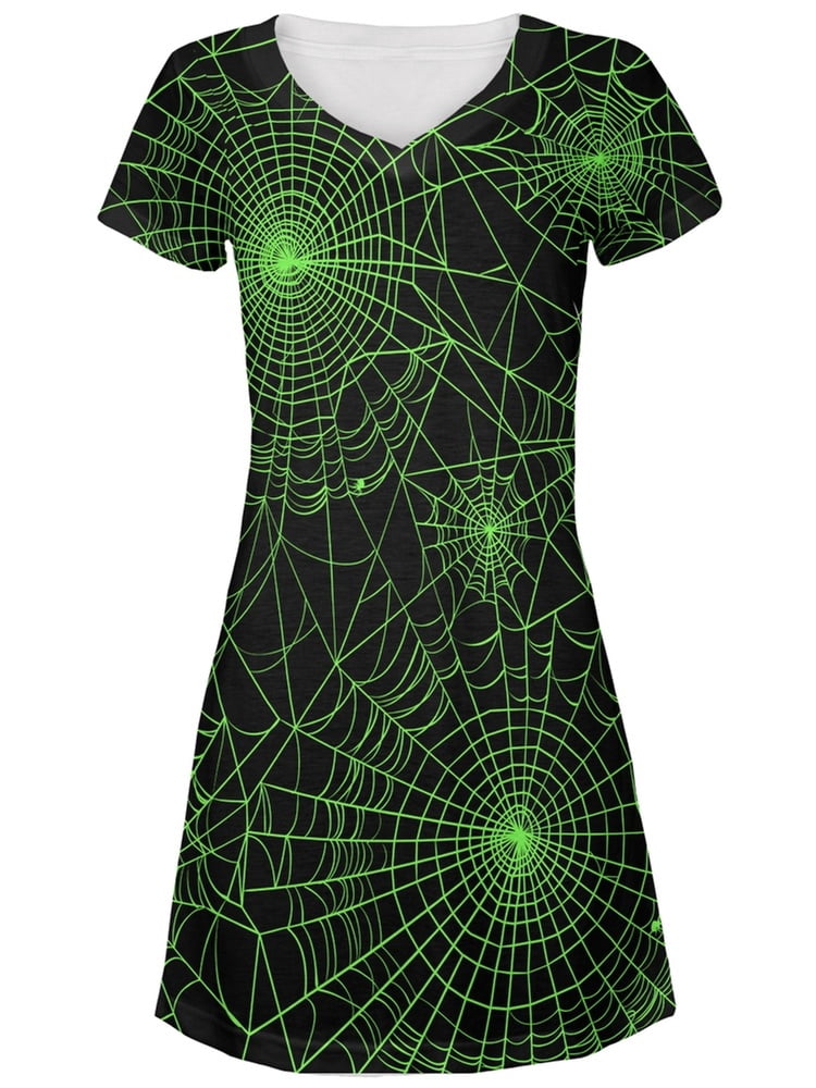 Halloween Spider Webs All Over Juniors V-Neck Dress - Walmart.com