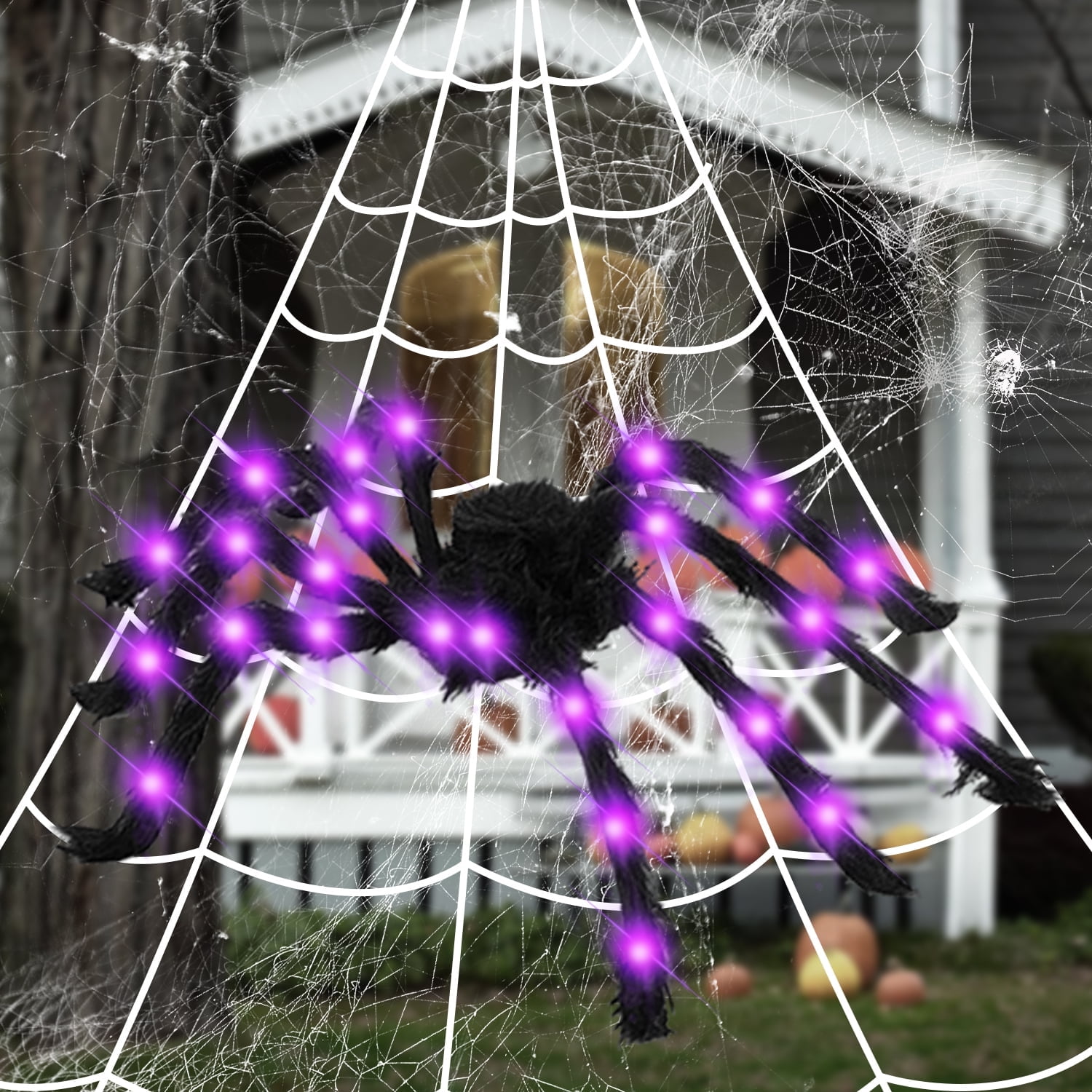 Halloween Spider Webs Decorations, 50'' Light-up Giant Spider + 275 ...