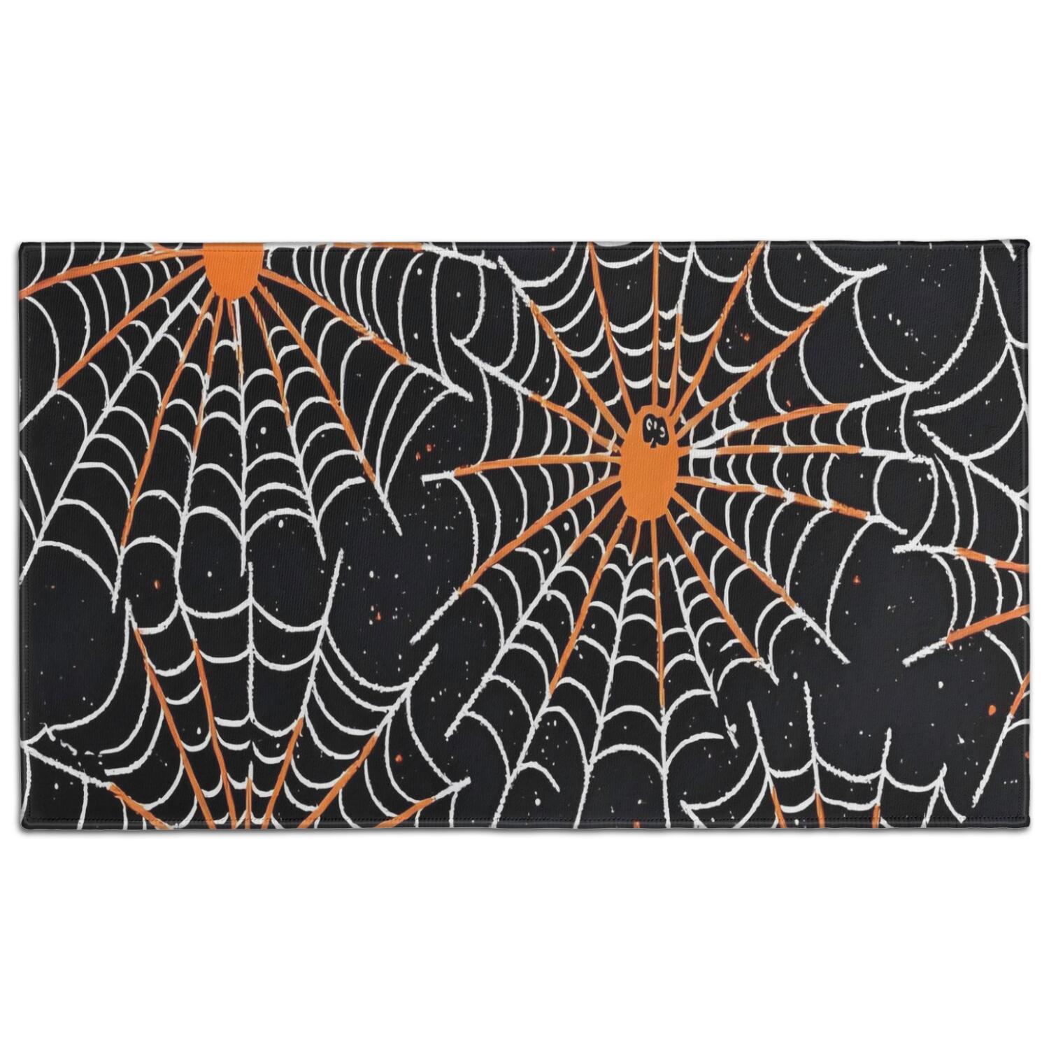 Halloween Spider Webs with Orange Spiders Door Rugs,Washable Non Slip ...