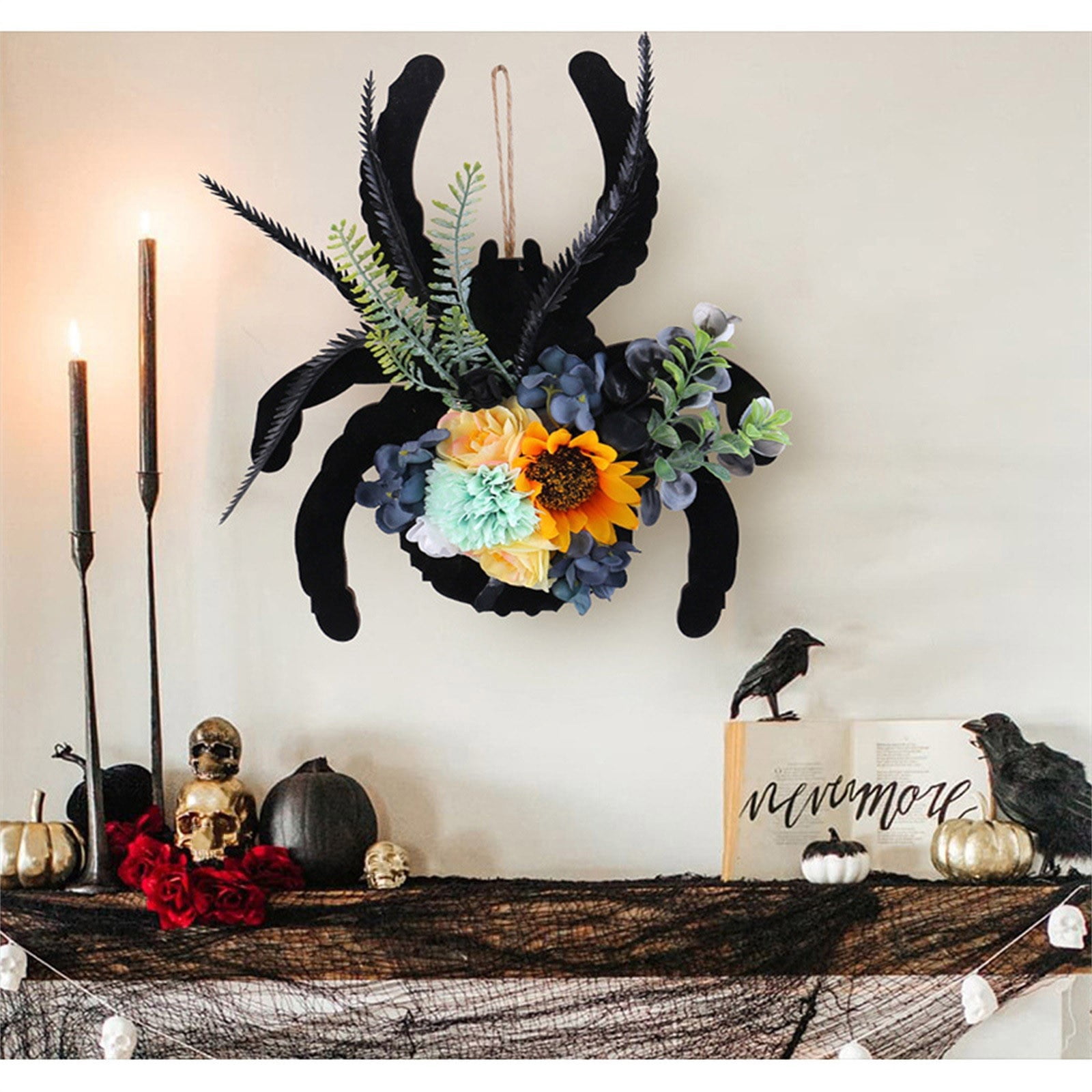 Halloween Spider Wreath, Halloween Wreaths for Front Door with 3D Black ...
