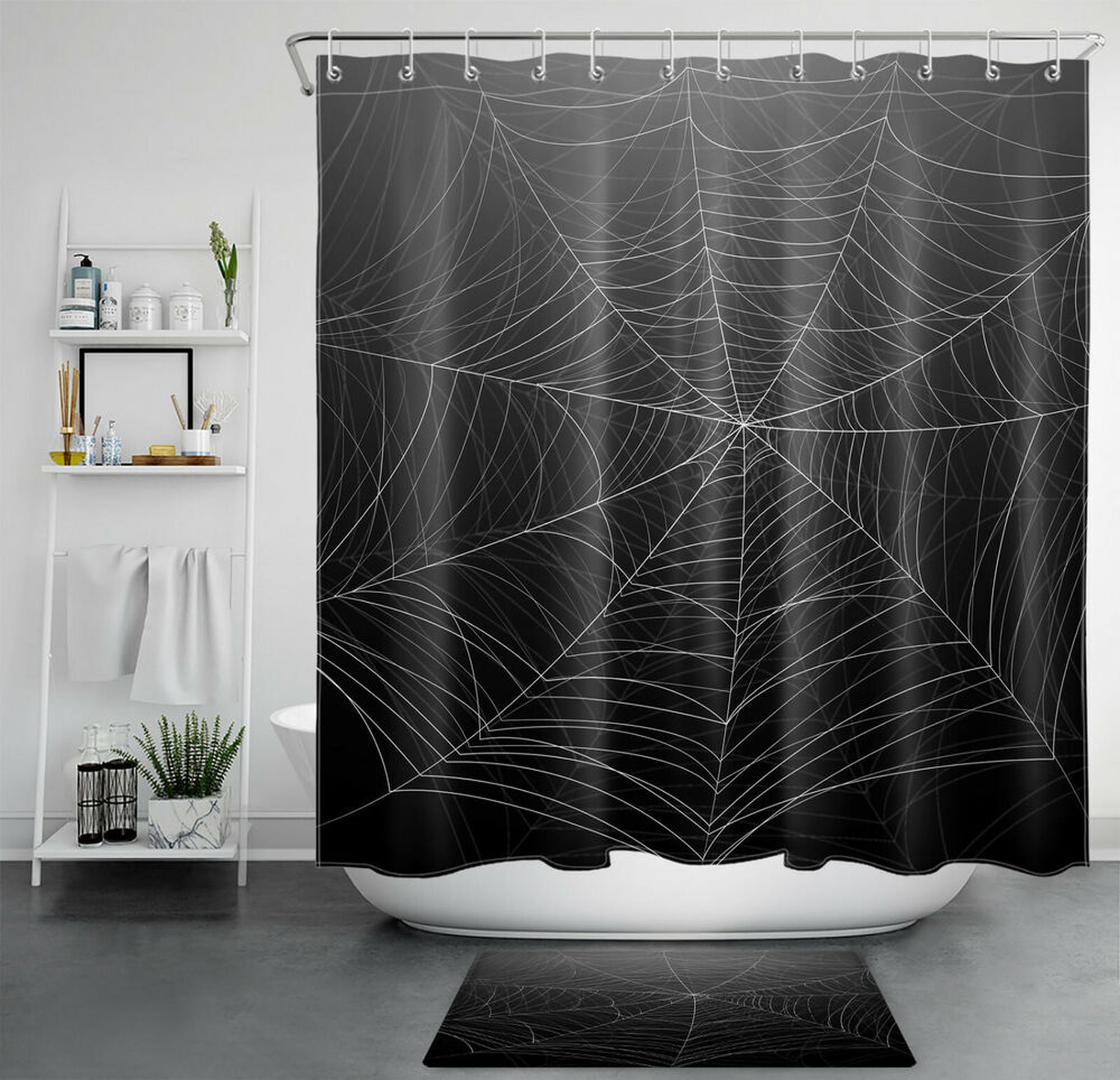 Halloween Spiderweb Shower Curtain Creepy Bathroom Decor With Spooky