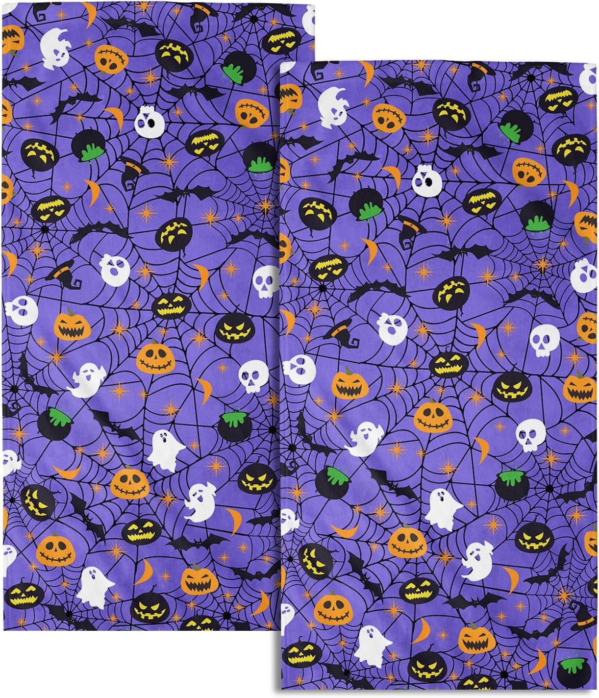 Halloween Spooky Bat Pumpkin Hand Towel Set of 2 Soft Absorbent Funny ...