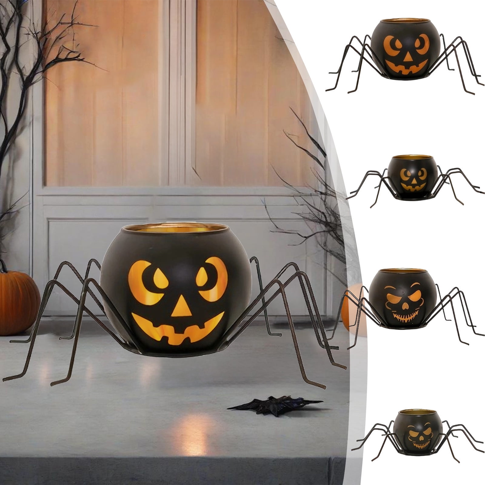 Halloween Spooky Candle Holder, Iron Glass Candlestick Halloween ...