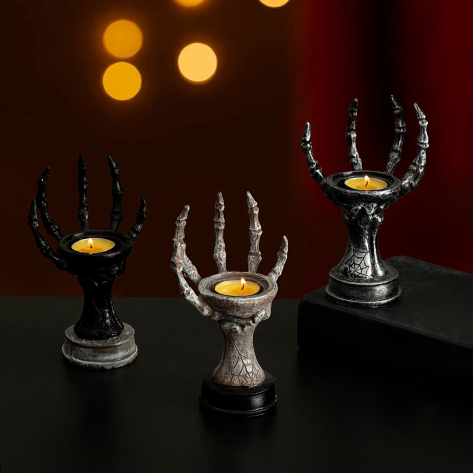 Halloween Spooky Candle Holder, Resin Ghost Claw Handheld Candlestick ...