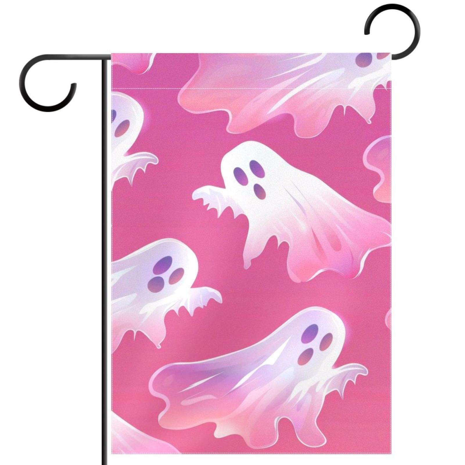 Halloween Spooky Cartoon Ghosts on Pink Background Welcome Garden Flags ...