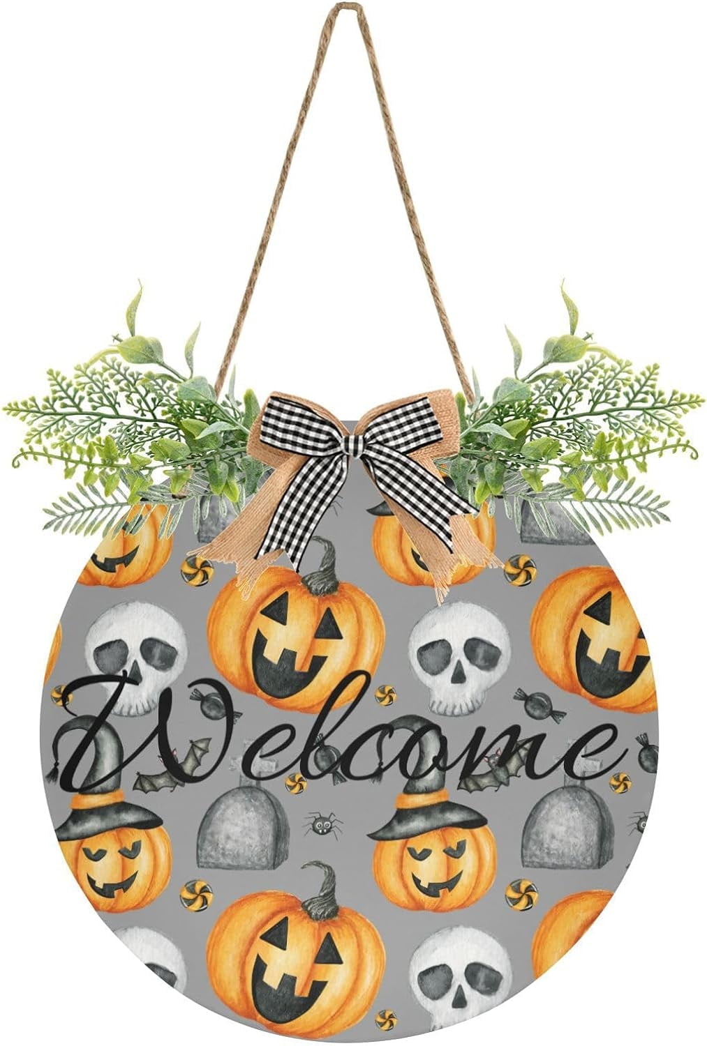 Halloween Spooky Cemetery Welcome Sign Front Door Round Wall Door Sign ...